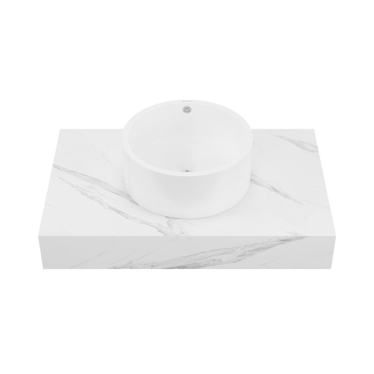Swiss Madison Monaco 36" Floating Bathroom Shelf With Vessel Sink In White Marble | Wayfair